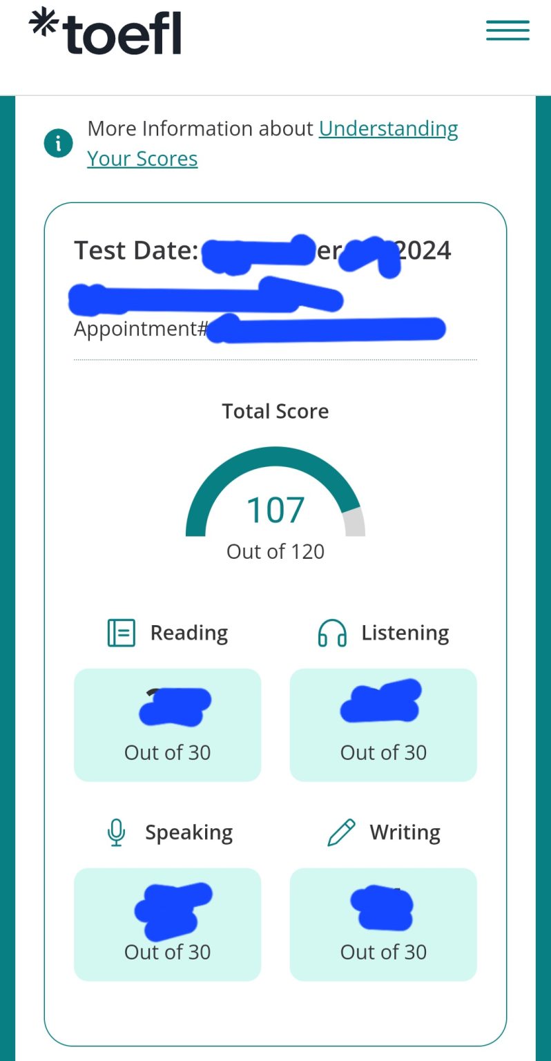 Another recent TOEFL score – intexams.su